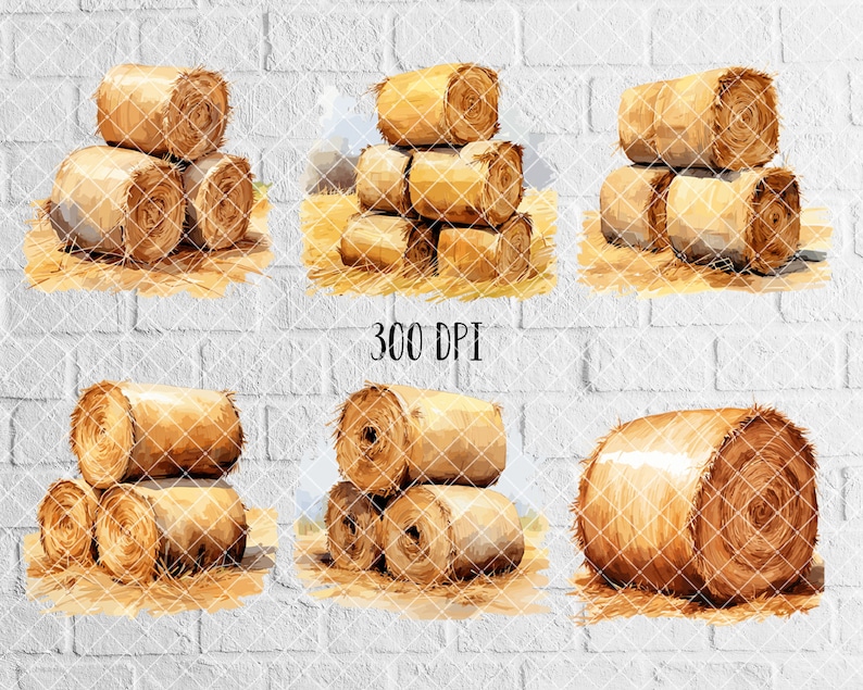 12 Watercolor Hay Bale Clipart - Printable Art for Crafts, Scrapbooking ...