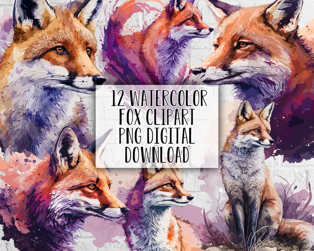 12 Watercolor Fox Clipart - Printable Art for Crafts, Scrapbooking, and ...