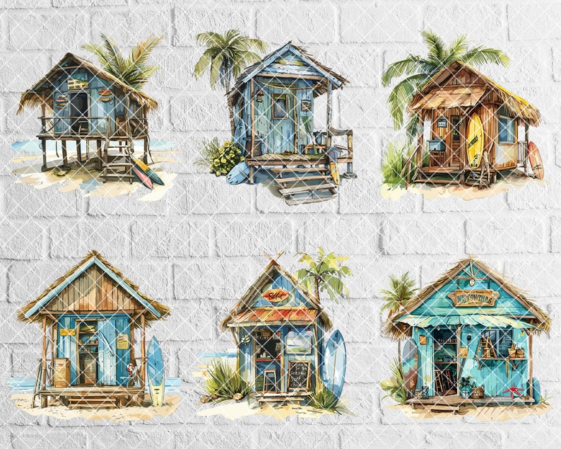 12 Beach Shack Clipart - Printable Art for Crafts, Scrapbooking, and ...