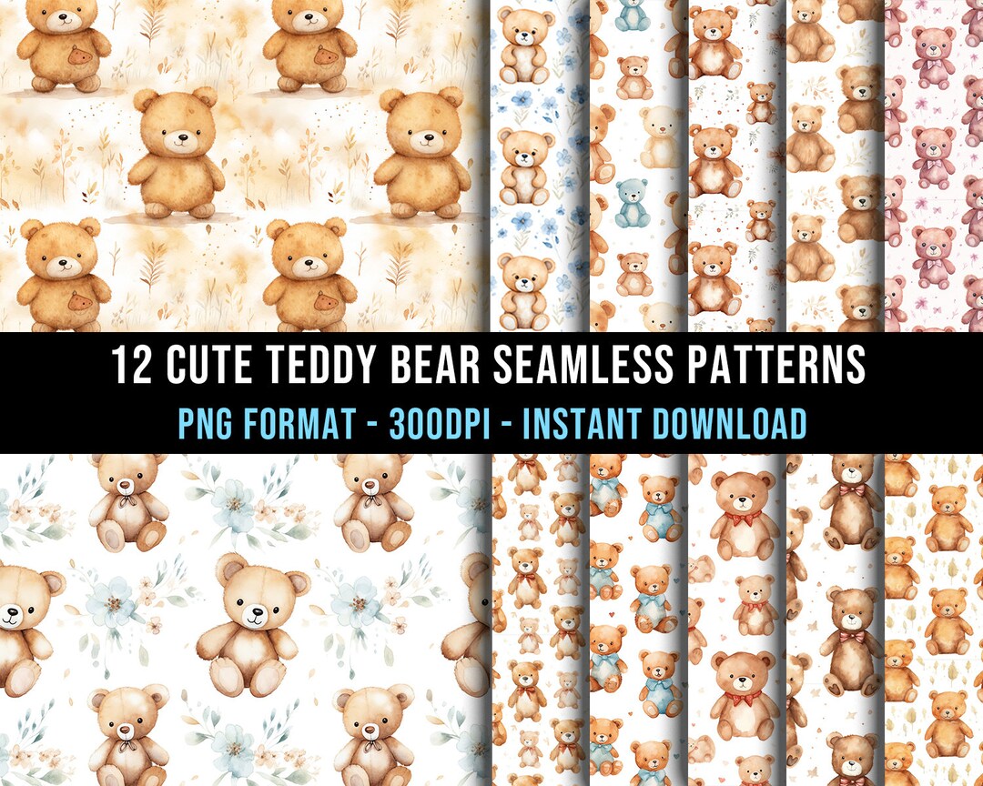 Teddy Bear Seamless Pattern | 12 Digital Downloads | Christmas Pattern ...