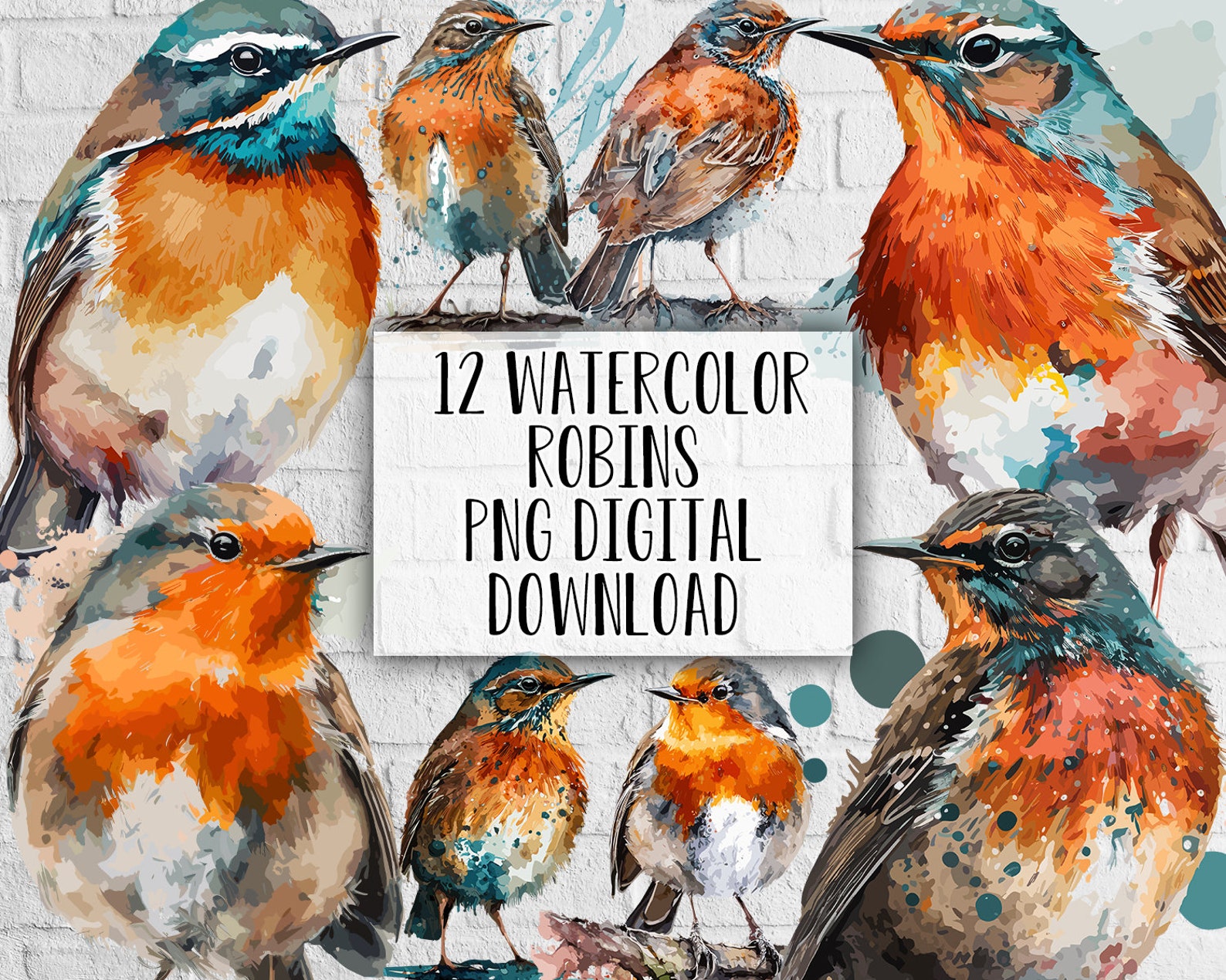 12 Watercolor Robin Clipart - Printable Art for Crafts, Scrapbooking ...