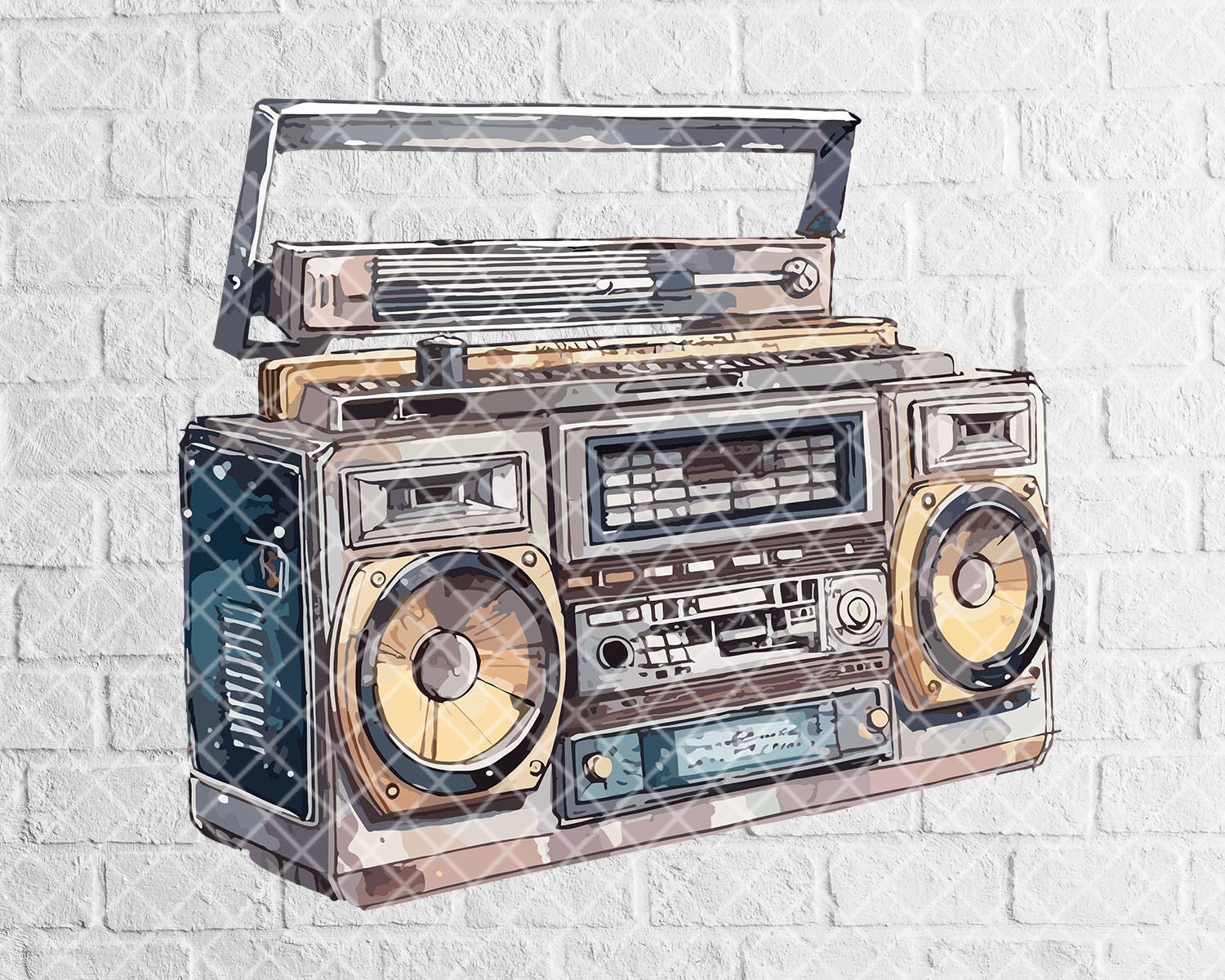 Retro Watercolor Vintage Boombox Cassette Player Clipart Collection 8 ...