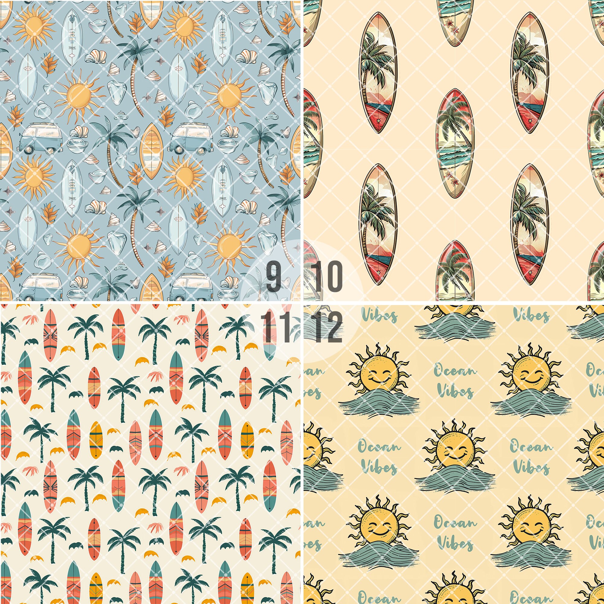 Summer Surfing Beach Digital Paper Surfing Seamless Patterns 12 Digital ...