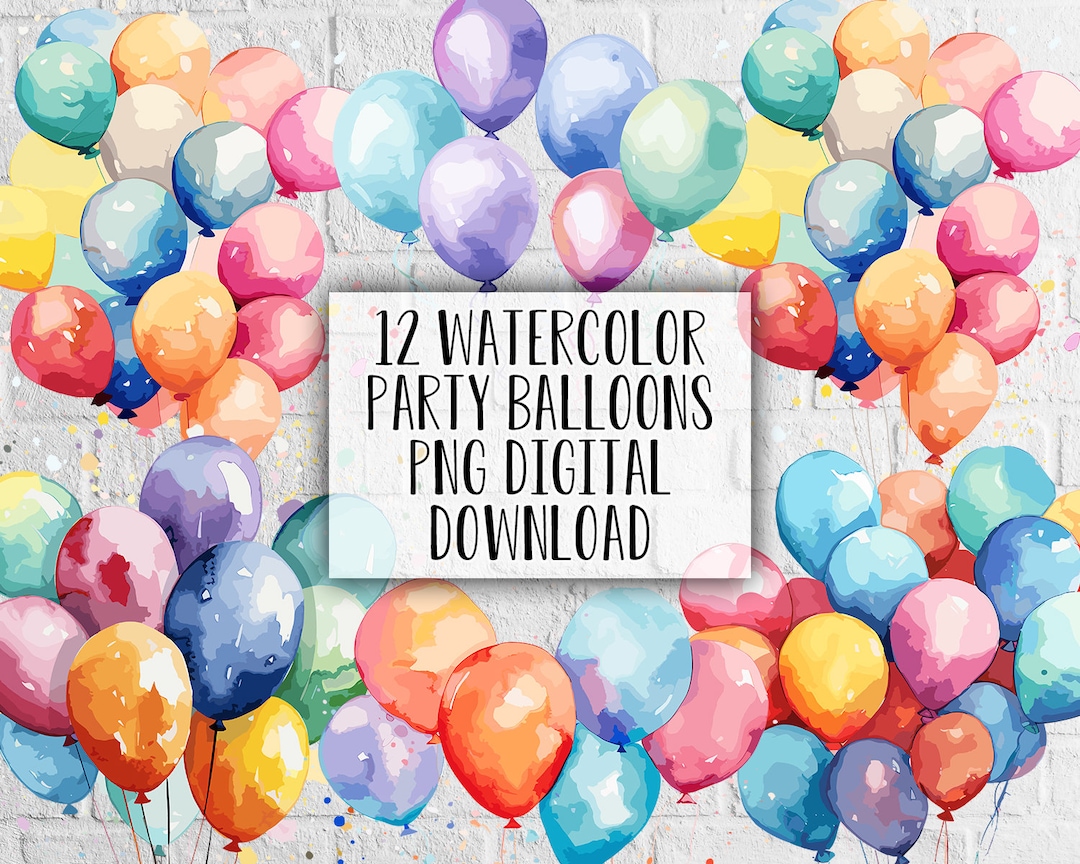 12 Watercolor Party Balloons Clipart - Printable Art for Crafts ...