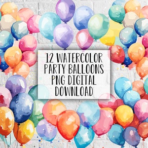 12 Watercolor Party Balloons Clipart - Printable Art for Crafts ...