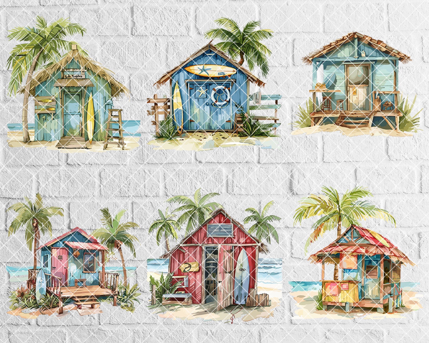 12 Beach Shack Clipart - Printable Art for Crafts, Scrapbooking, and ...