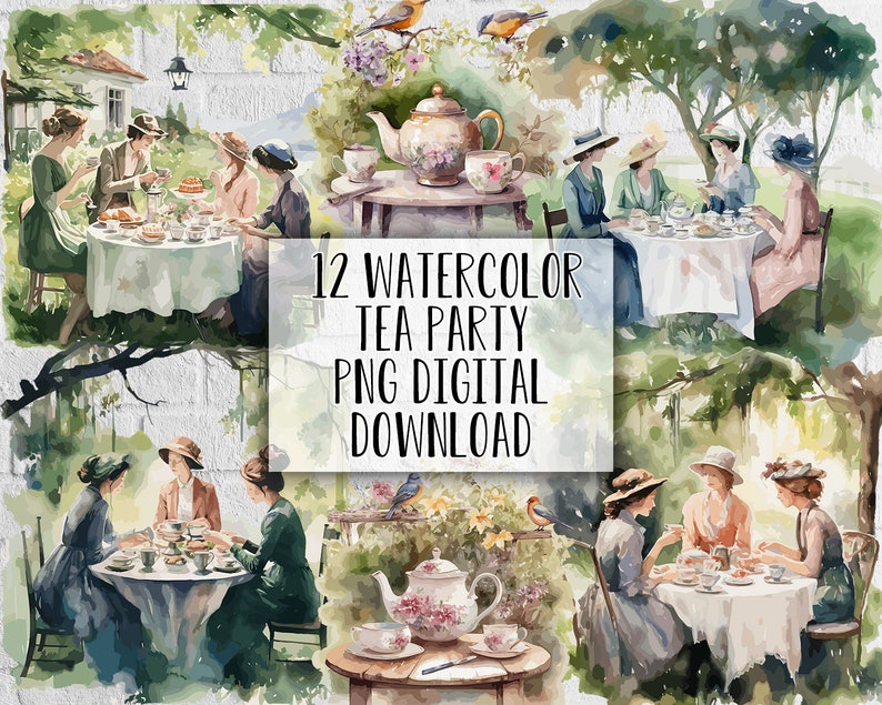 12 Watercolor Tea Party Clipart - Printable Art for Crafts ...