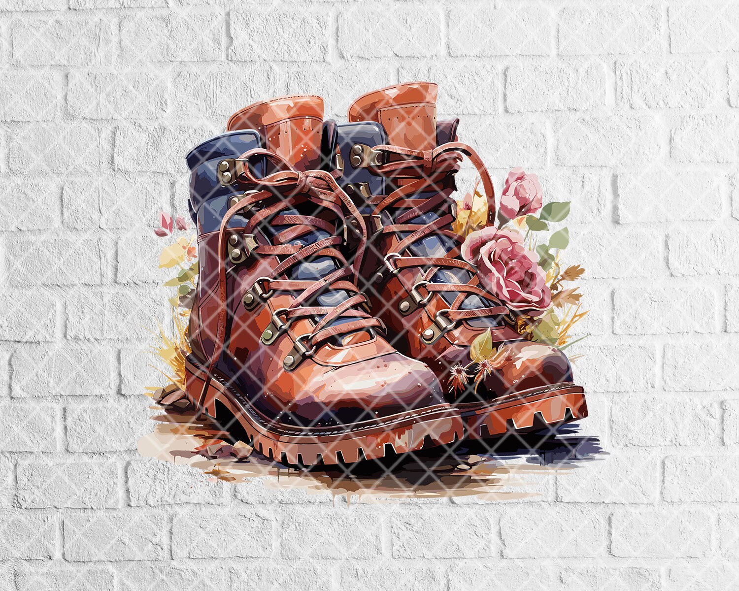 Watercolor Hiking Boots Set Clipart With Floral Accents Set - Etsy