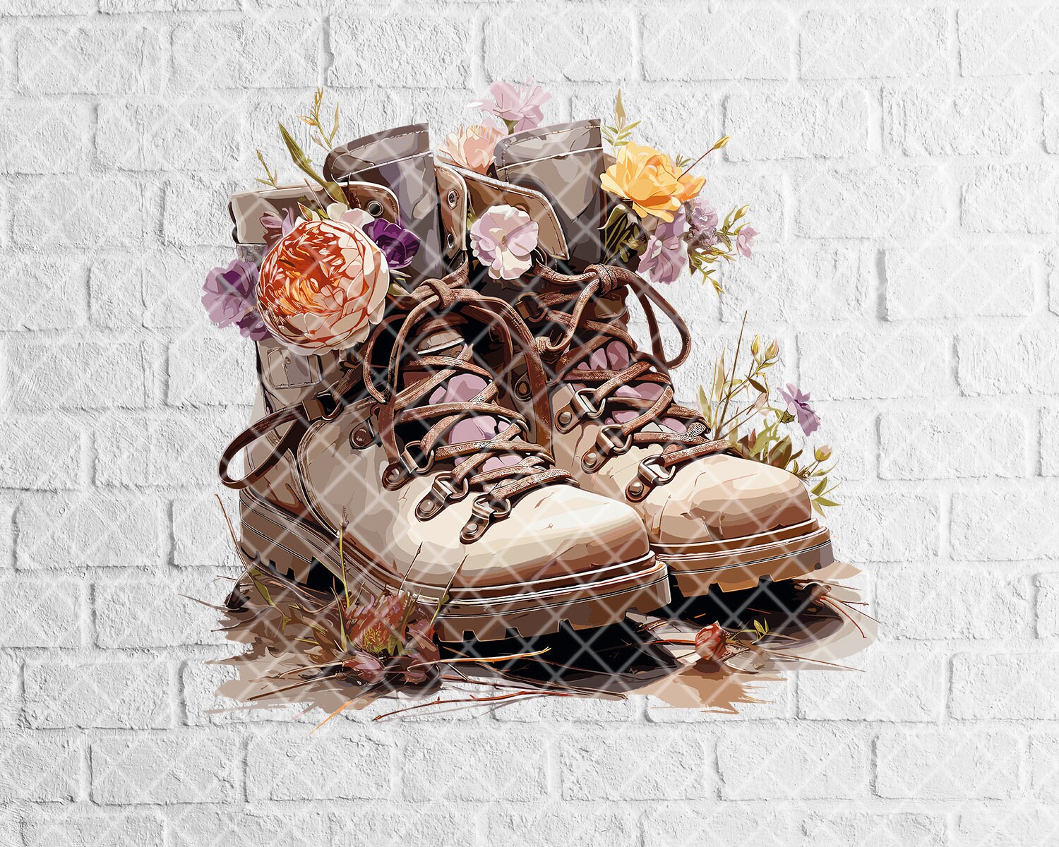 Watercolor Hiking Boots Set Clipart With Floral Accents Set - Etsy