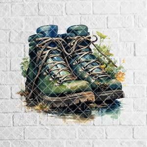 Watercolor Hiking Boots Set Clipart With Floral Accents Set of 10 PNG ...
