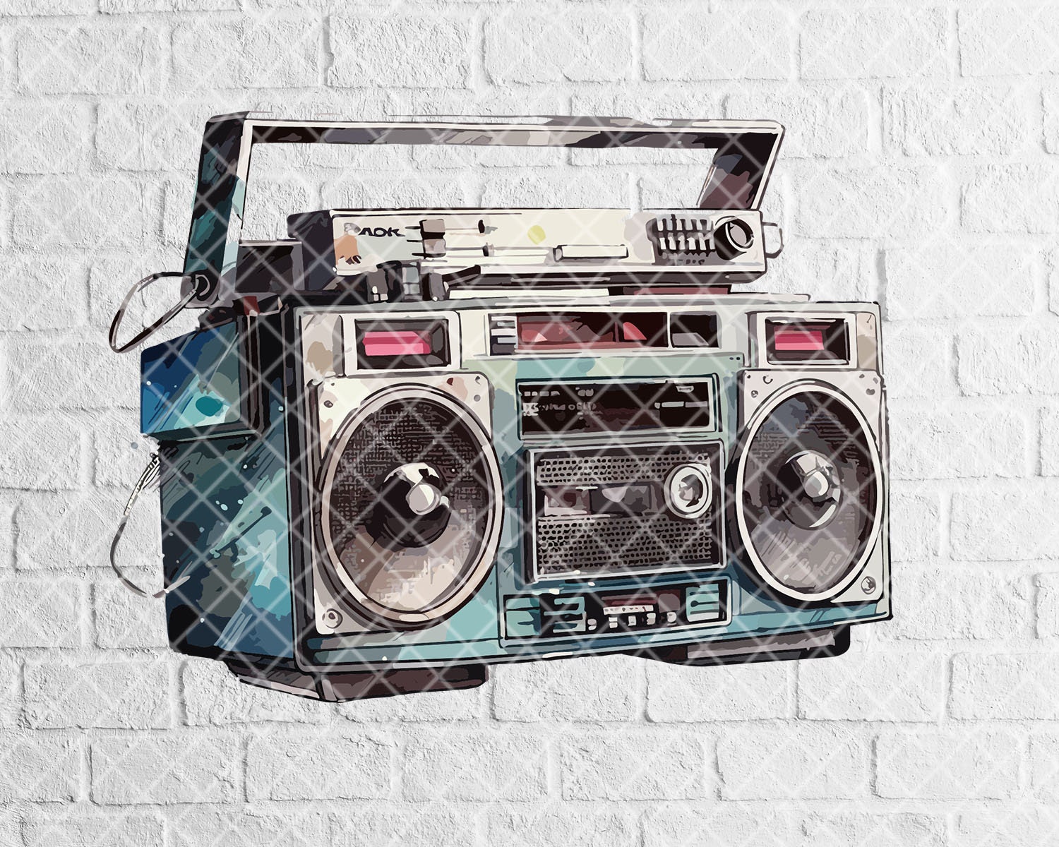 Retro Watercolor Vintage Boombox Cassette Player Clipart Collection 8 ...