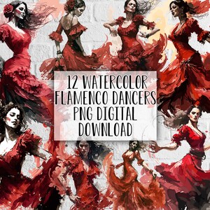 12 Watercolor Flamenco Dancers Clipart - Printable Art for Crafts ...
