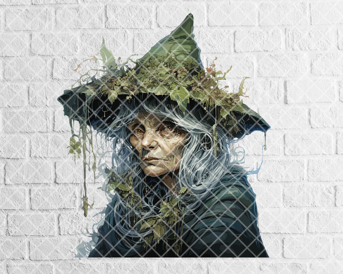 Green Leaf Witch Clipart Set: 10 Youthful and Spooky PNG Images Digital ...