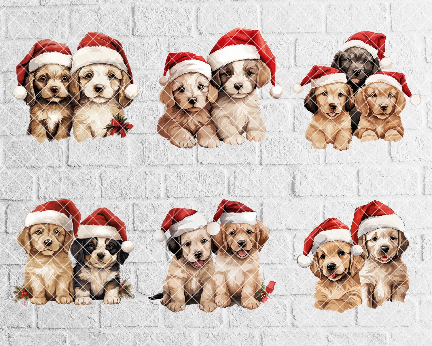 12 Christmas Puppies Clipart Printable Art for Crafts - Etsy