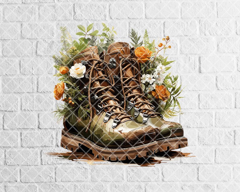 Watercolor Hiking Boots Set Clipart With Floral Accents - Set of 10 PNG ...