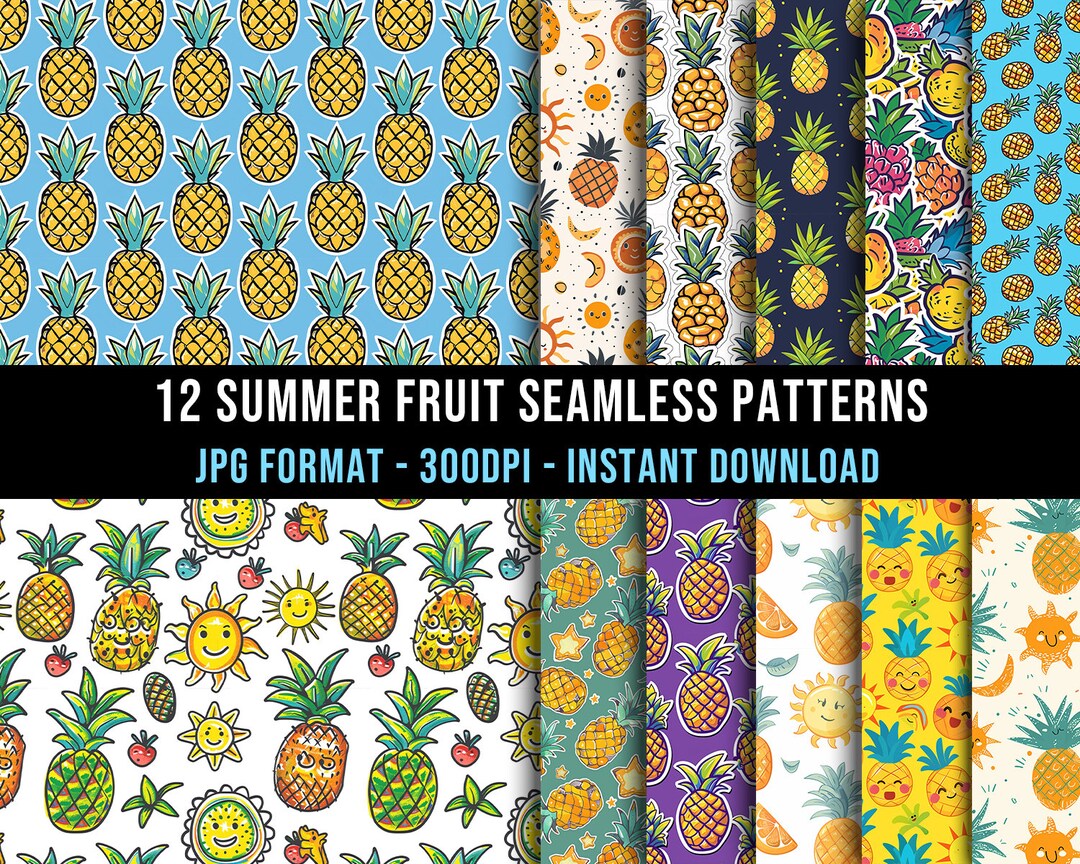 Summer Fruit Pineapple Digital Paper | Pineapple Seamless Patterns | 12 ...