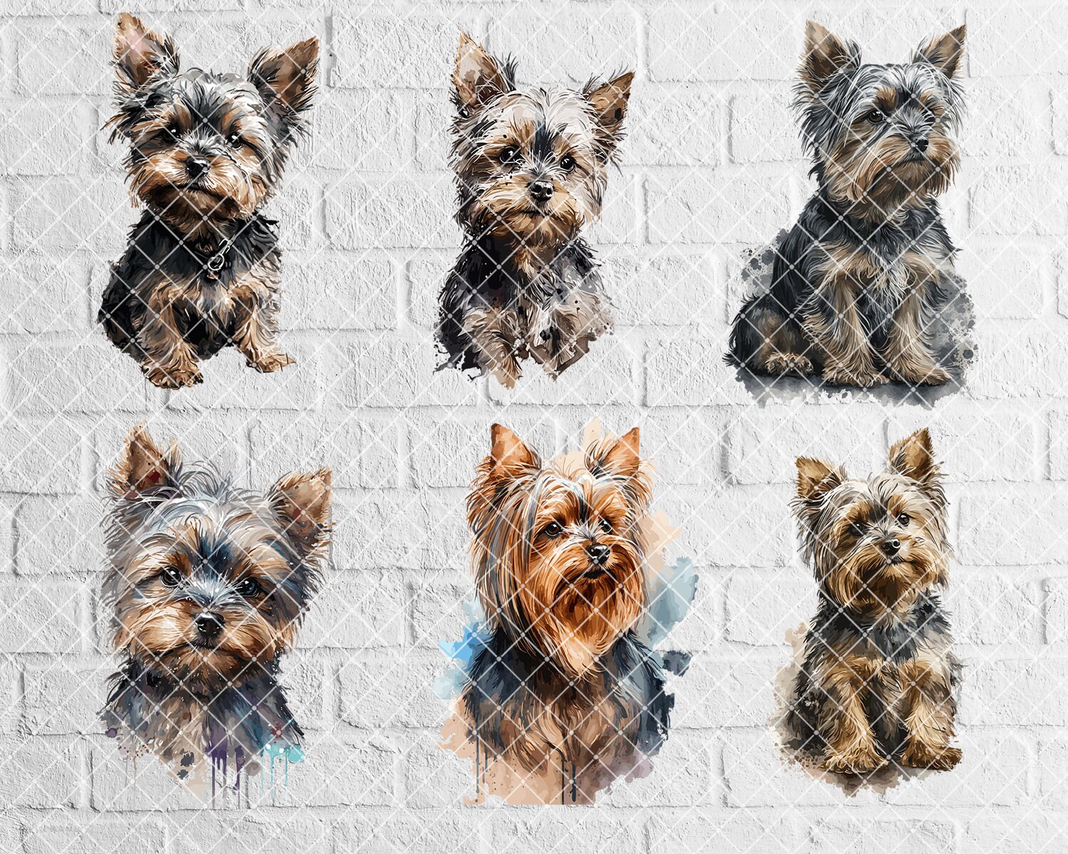 12 Watercolor Yorkshire Terrier Puppy Clipart Printable Art for Crafts ...