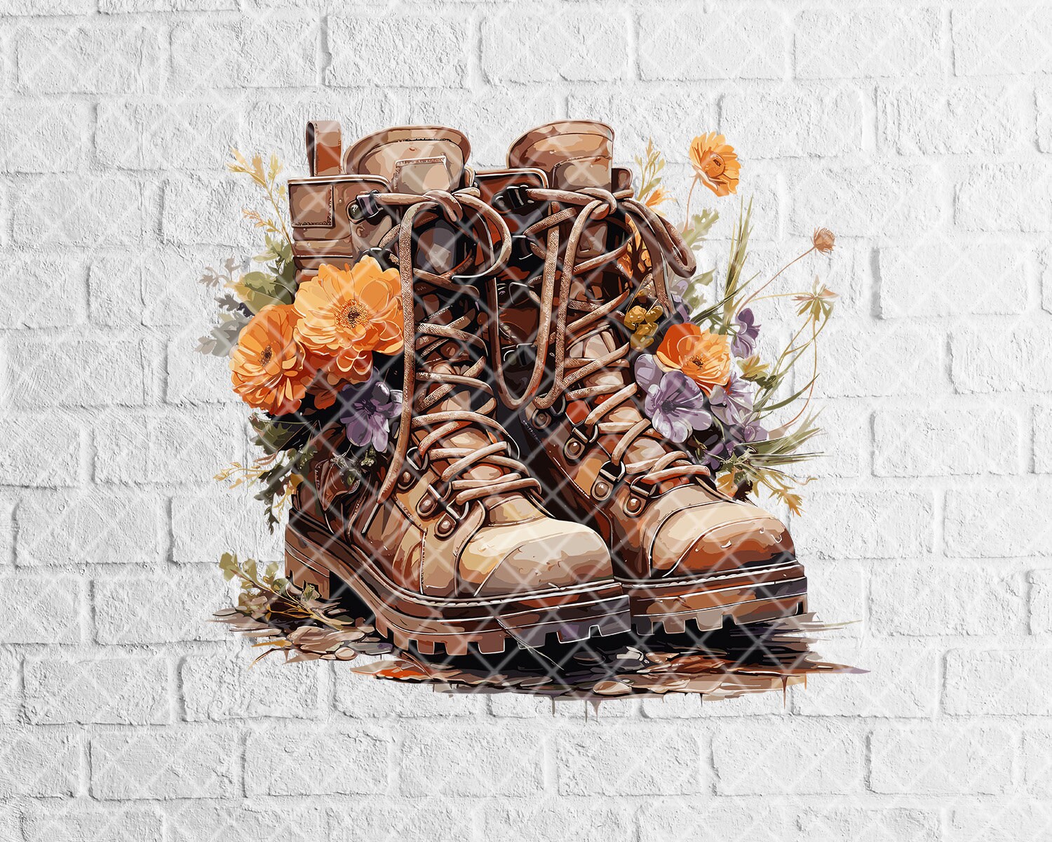 Watercolor Hiking Boots Set Clipart With Floral Accents Set of 10 PNG ...