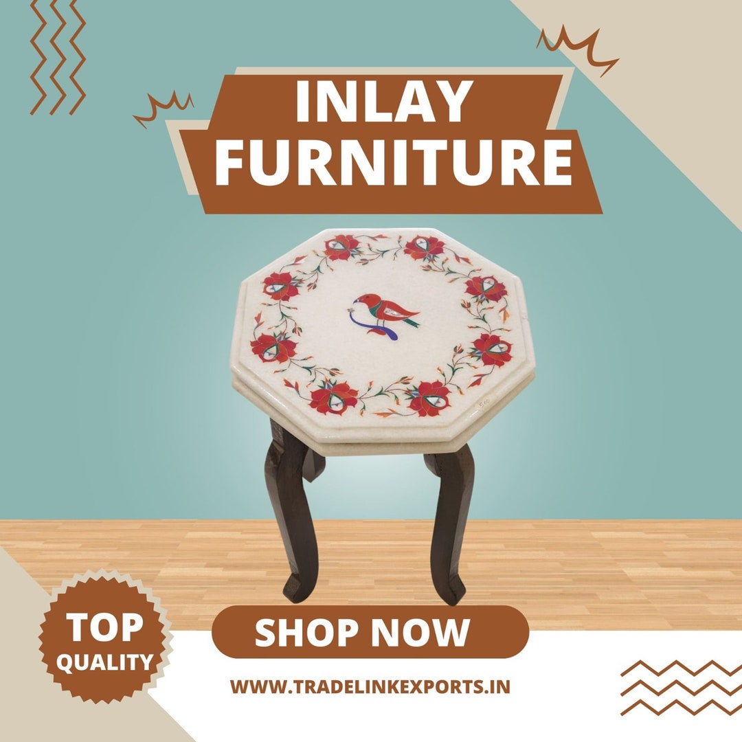Marble Inlay Table Top Luxury Home Decor for Living Room White Marble ...