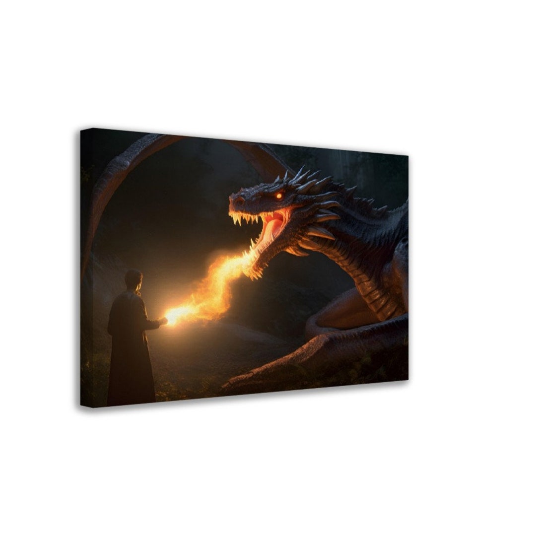 Merlin and Dragon, Modern Art, Wall Decor Canvas, Fantasy, Mystic ...