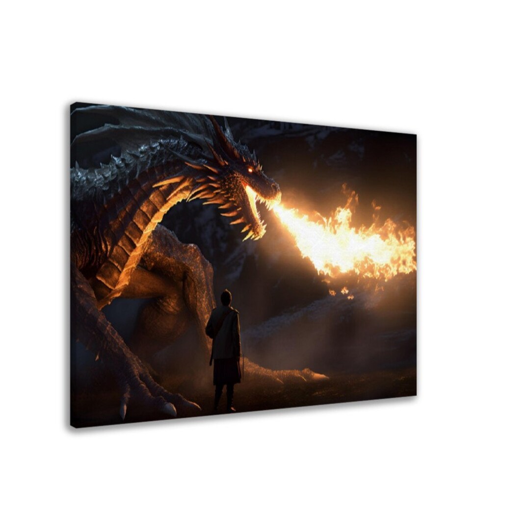 Merlin and Dragon 2, Modern Art, Wall Decor Canvas, Fantasy, Mystic ...