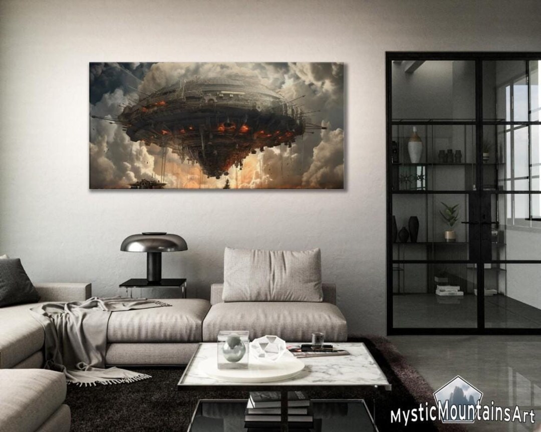 Science Fiction Wall Art 7, Alien Spaceship Art, Floating UFO, Flying ...