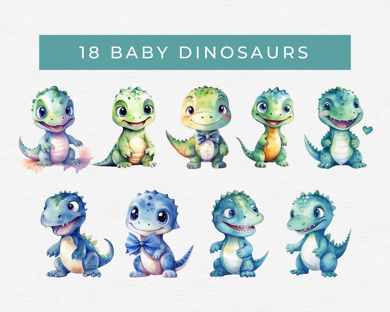 Cute Dinosaurs Watercolor Clipart Baby Dino & T-rex Clip Art - Etsy