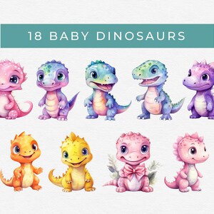 Cute Dinosaurs Watercolor Clipart Baby Dino & T-rex Clip Art for Girls ...
