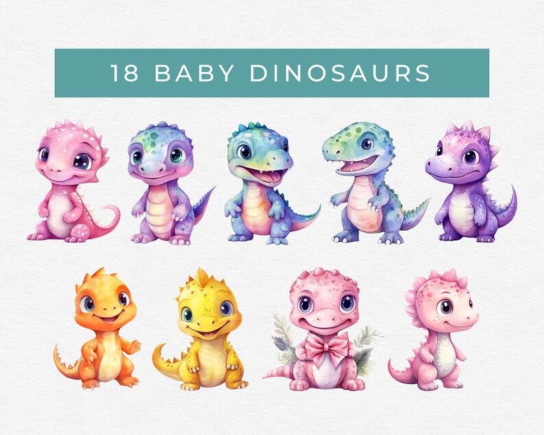Cute Dinosaurs Watercolor Clipart Baby Dino & T-rex Clip Art - Etsy