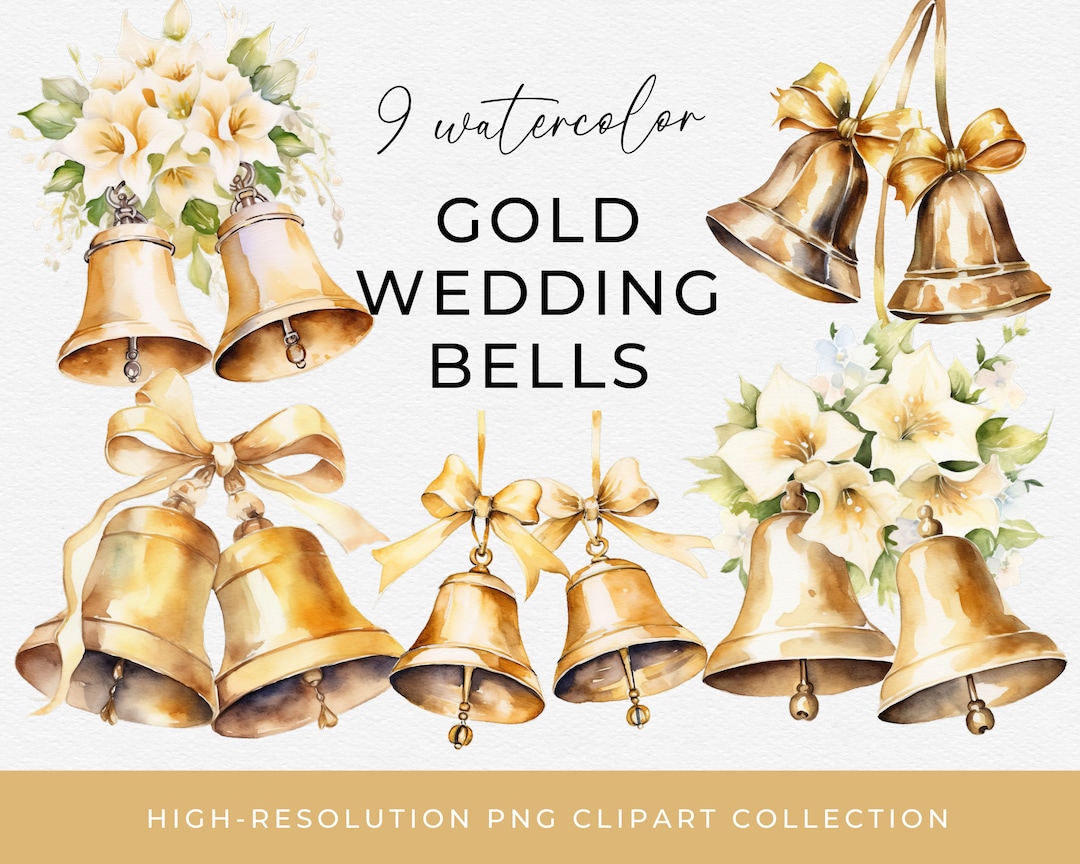 Wedding Bells Clip Art Gold Watercolor Wedding Bells Image Bundle ...