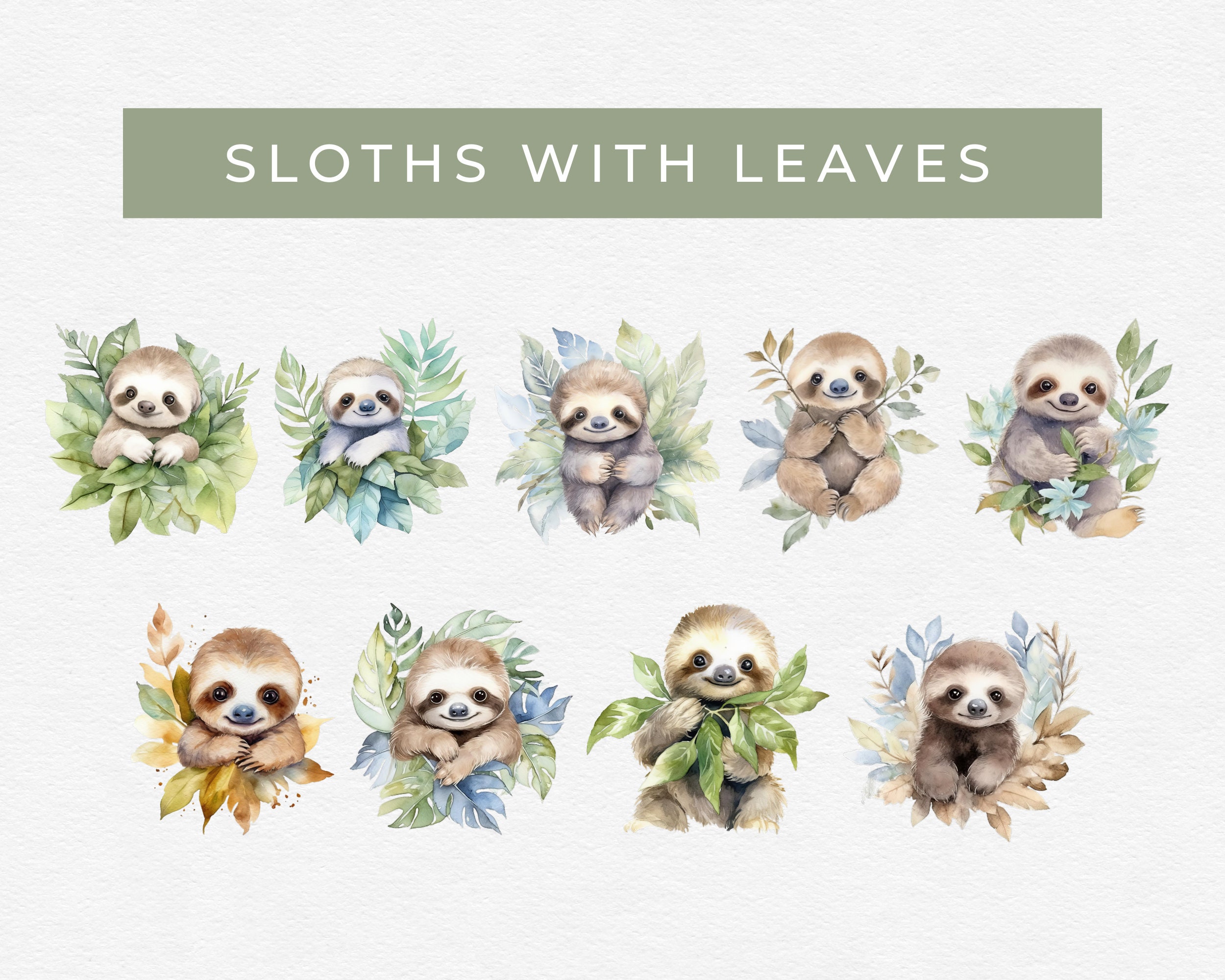 Baby Sloth Clipart Cute Sloth in Flowers and Leaves - Etsy