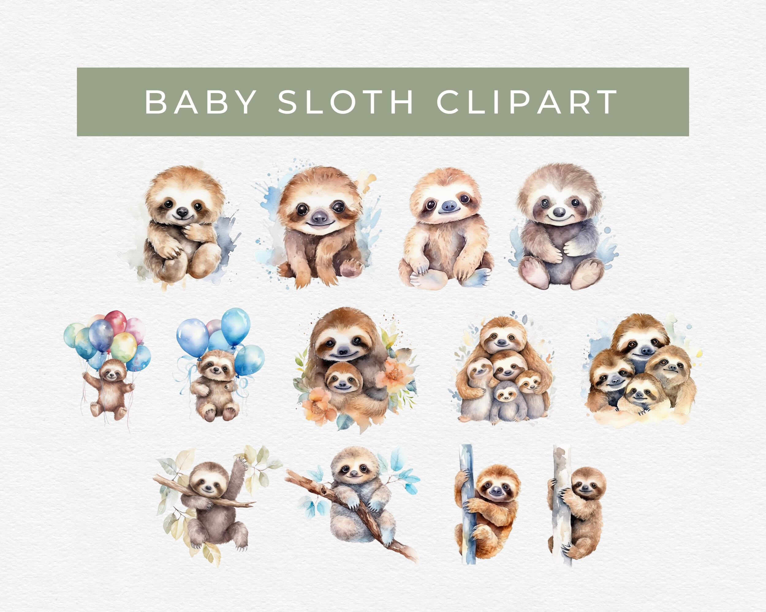 Baby Sloth Clipart Cute Sloth in Flowers and Leaves - Etsy