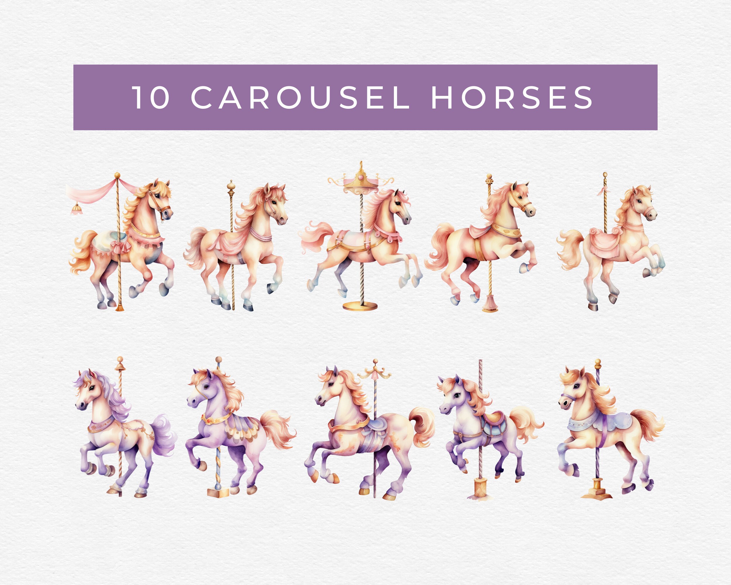 Carousel Horse Clipart Pink & Purple Merry-go-round Image Bundle ...