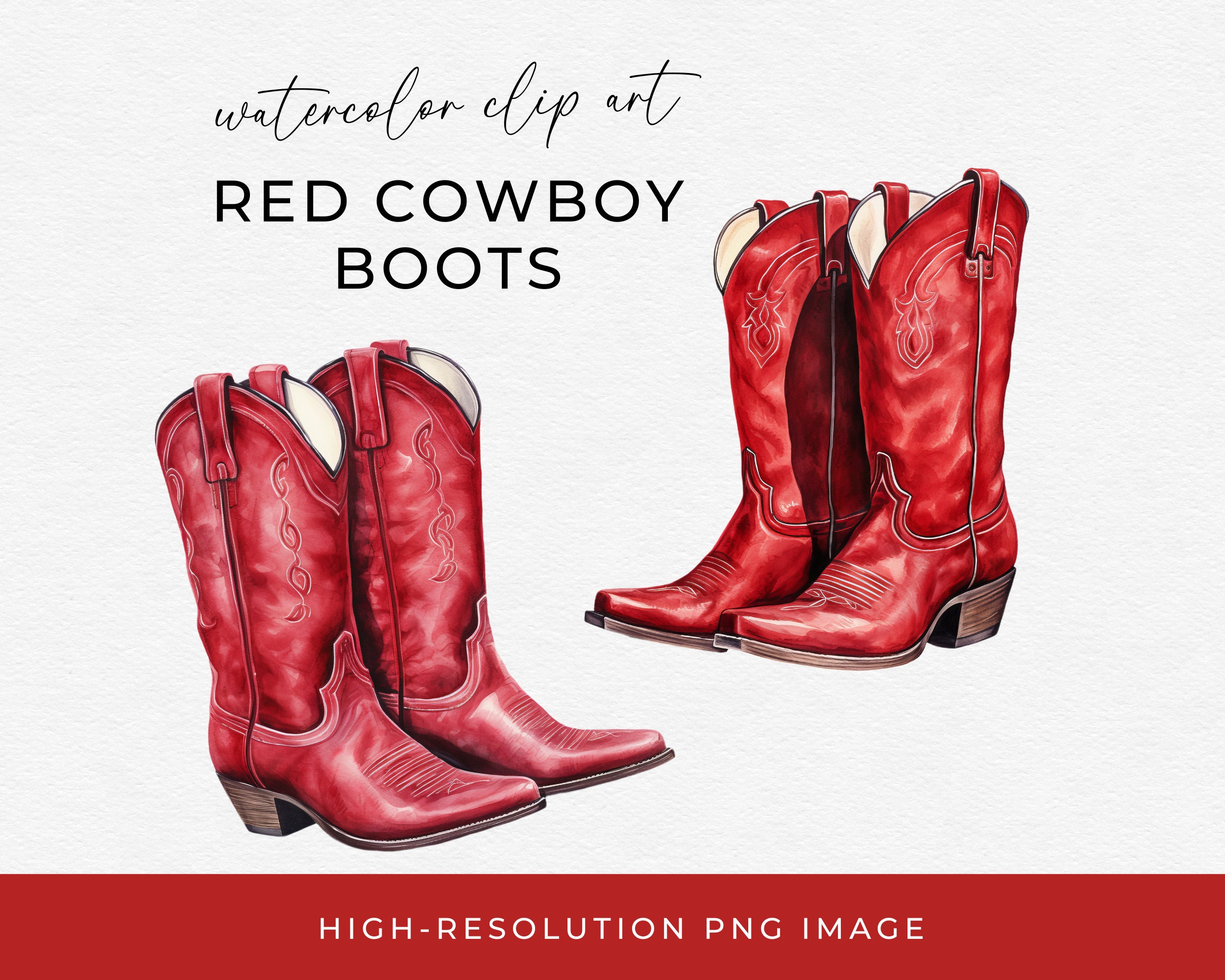 Red Cowboy Boot Clipart Watercolor Cowgirl Boots Clip Art Country ...