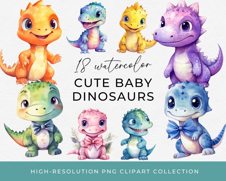 Cute Dinosaurs Watercolor Clipart Baby Dino & T-rex Clip Art - Etsy