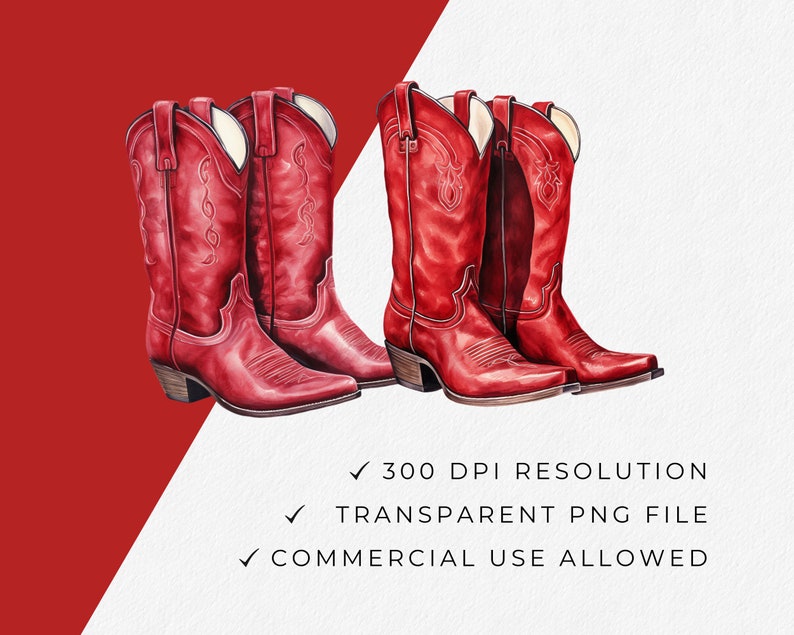 Red Cowboy Boot Clipart Watercolor Cowgirl Boots Clip Art Country ...