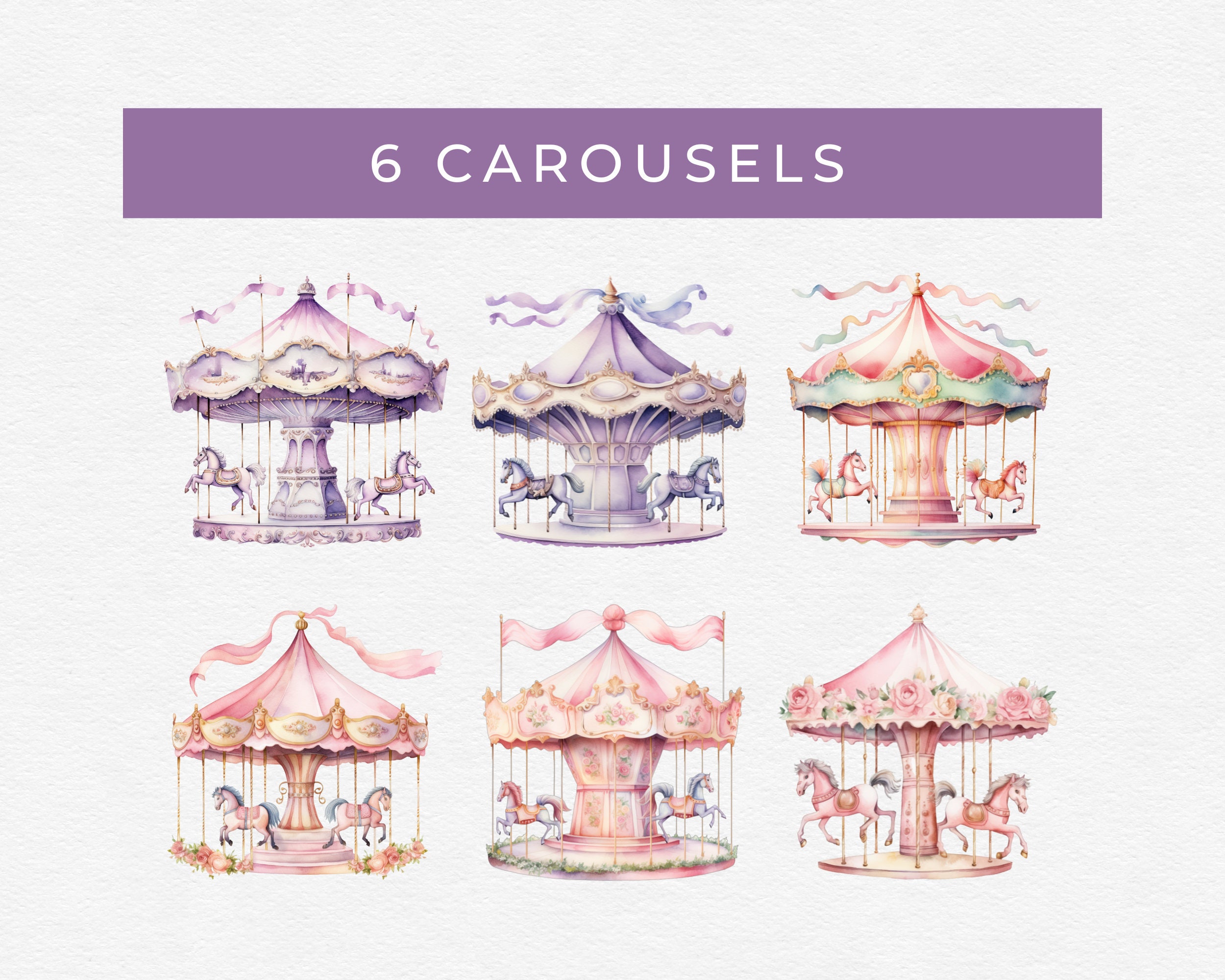 Carousel Horse Clipart Pink & Purple Merry-go-round Image Bundle ...