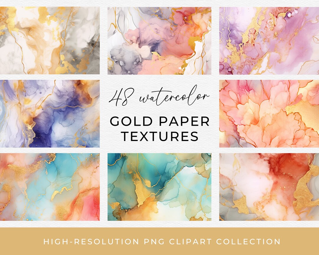 Alcohol Ink Clipart Watercolor Texture Digital Paper Gold Foil ...