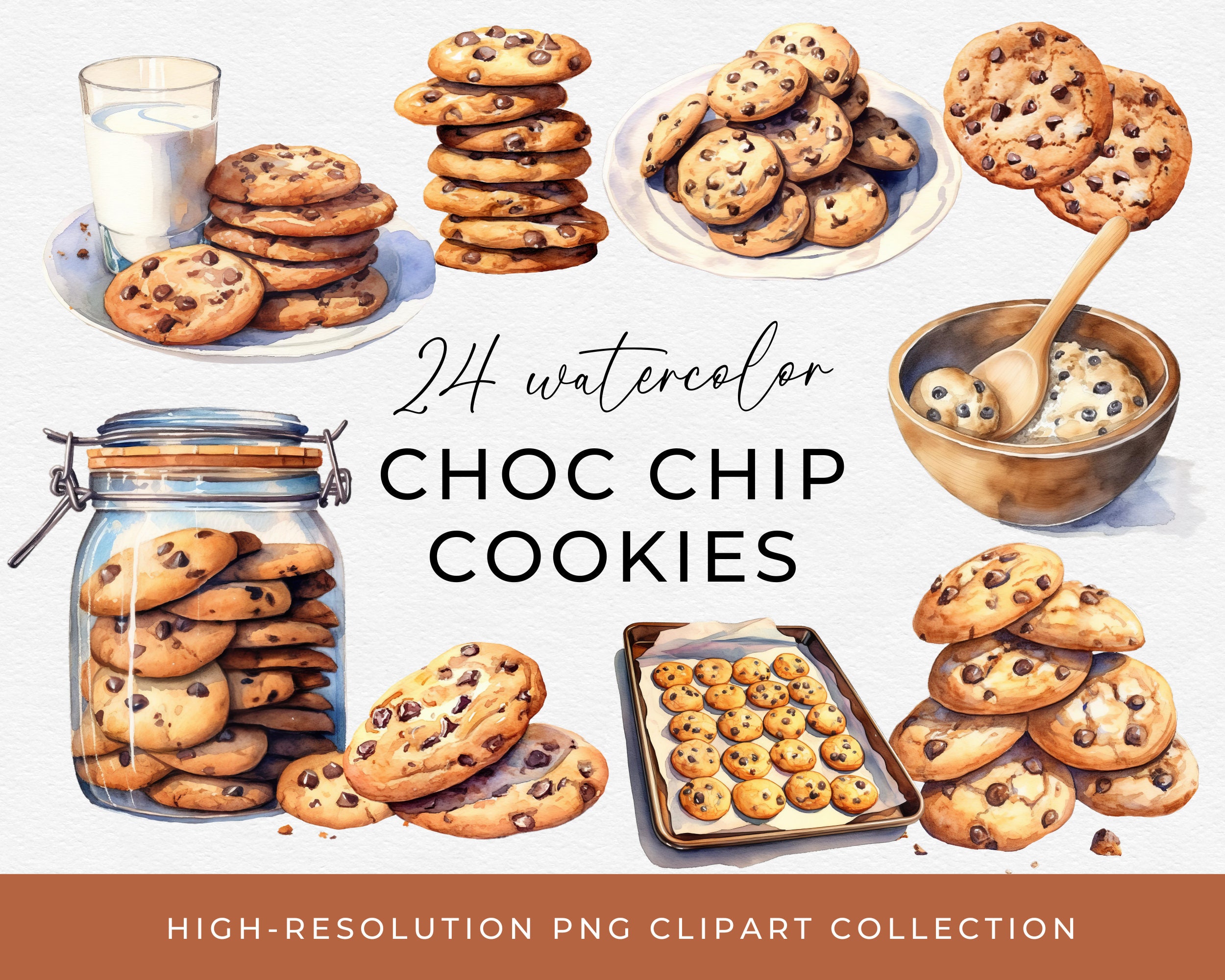Chocolate Chip Cookies Clipart Watercolor Choc Chip Biscuits Image ...