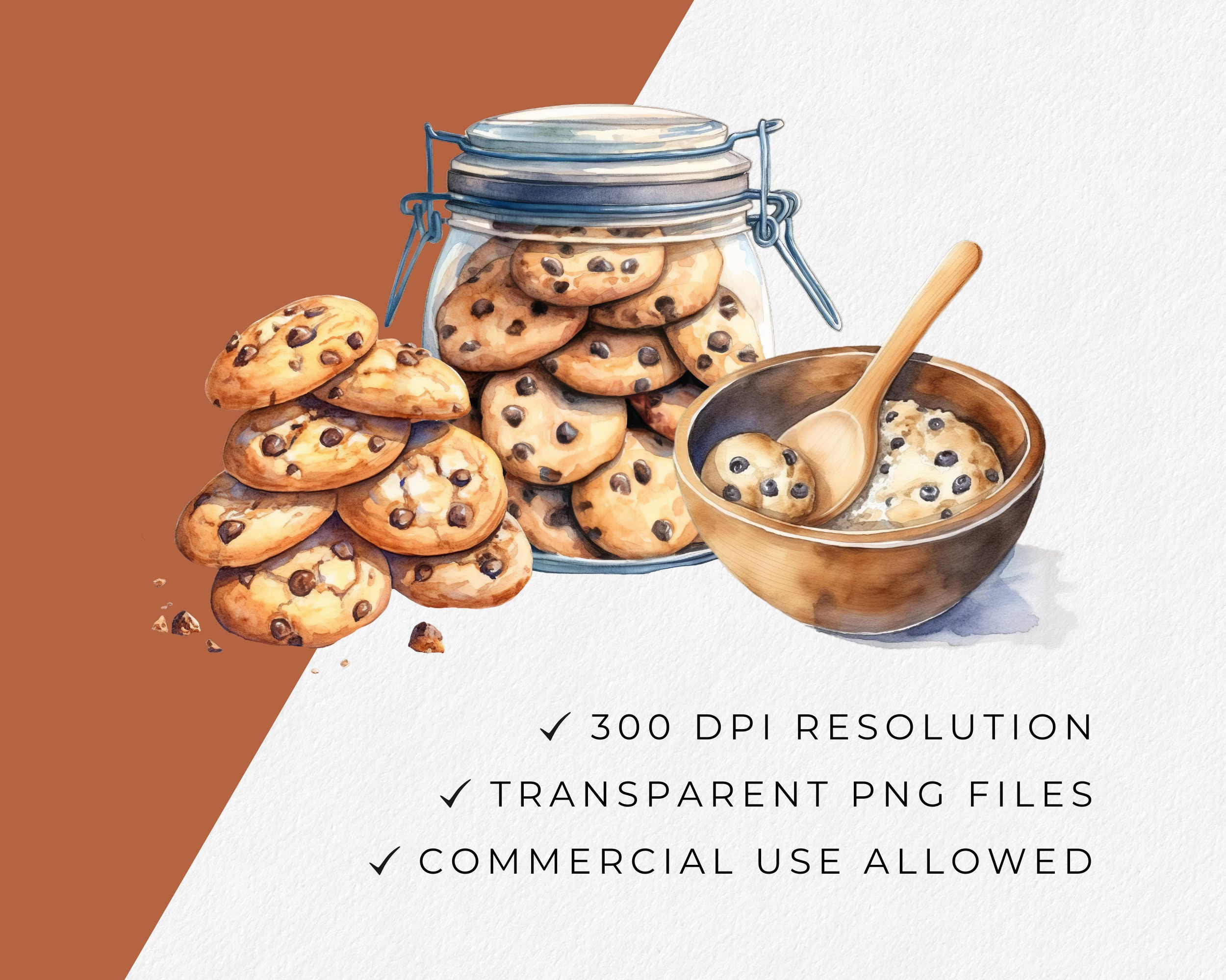 Chocolate Chip Cookies Clipart Watercolor Choc Chip Biscuits Image ...