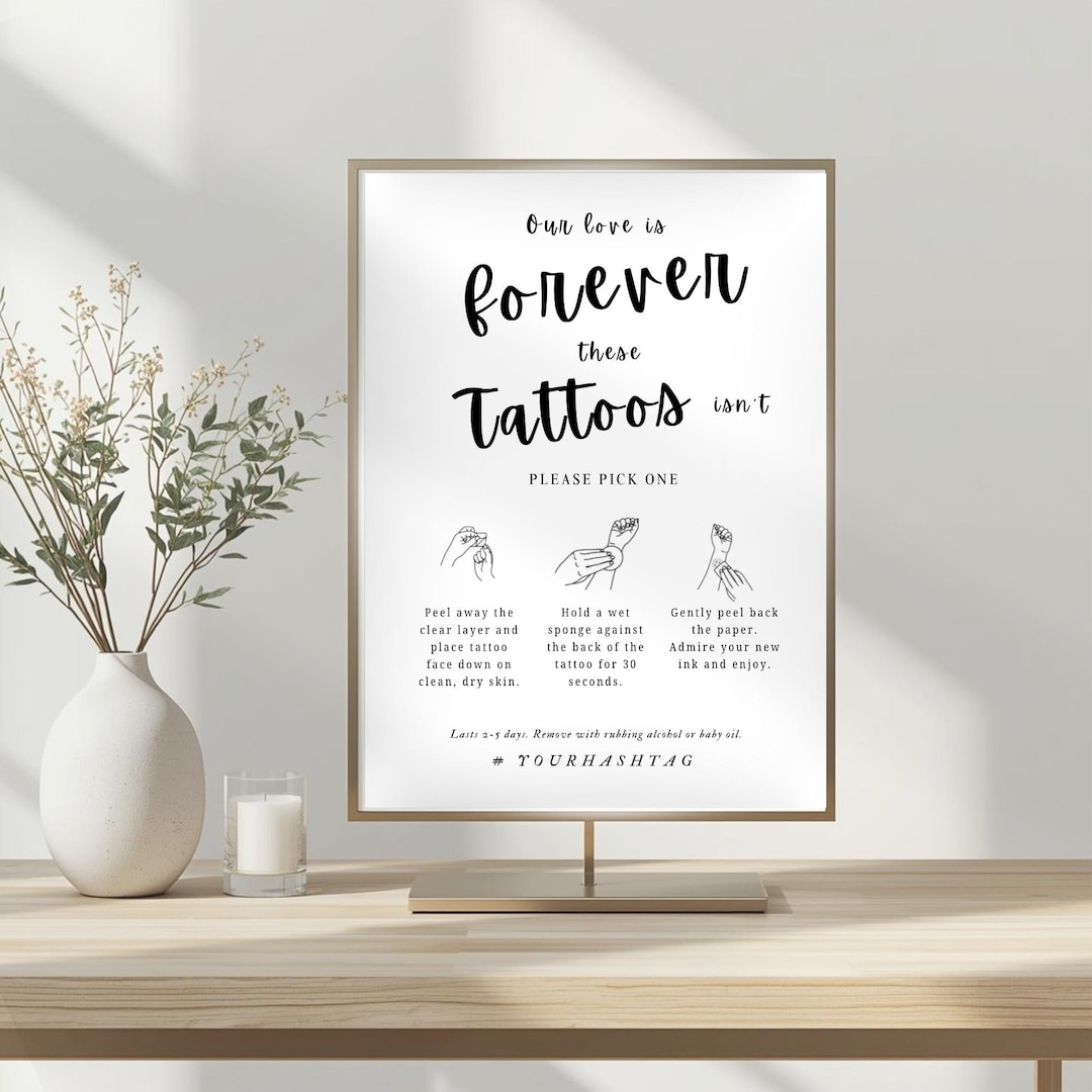 Temporary Tattoos Bar Sign With Tattoo Instructions, Bachelorette ...