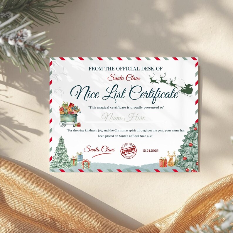 Santa's Official Nice List Certificate, Elf Nice List, Nice List ...