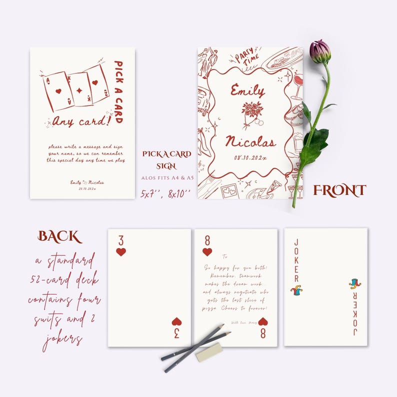 Playing Card Guest Book | Hand-drawn Deck of Cards | DIY Wedding ...