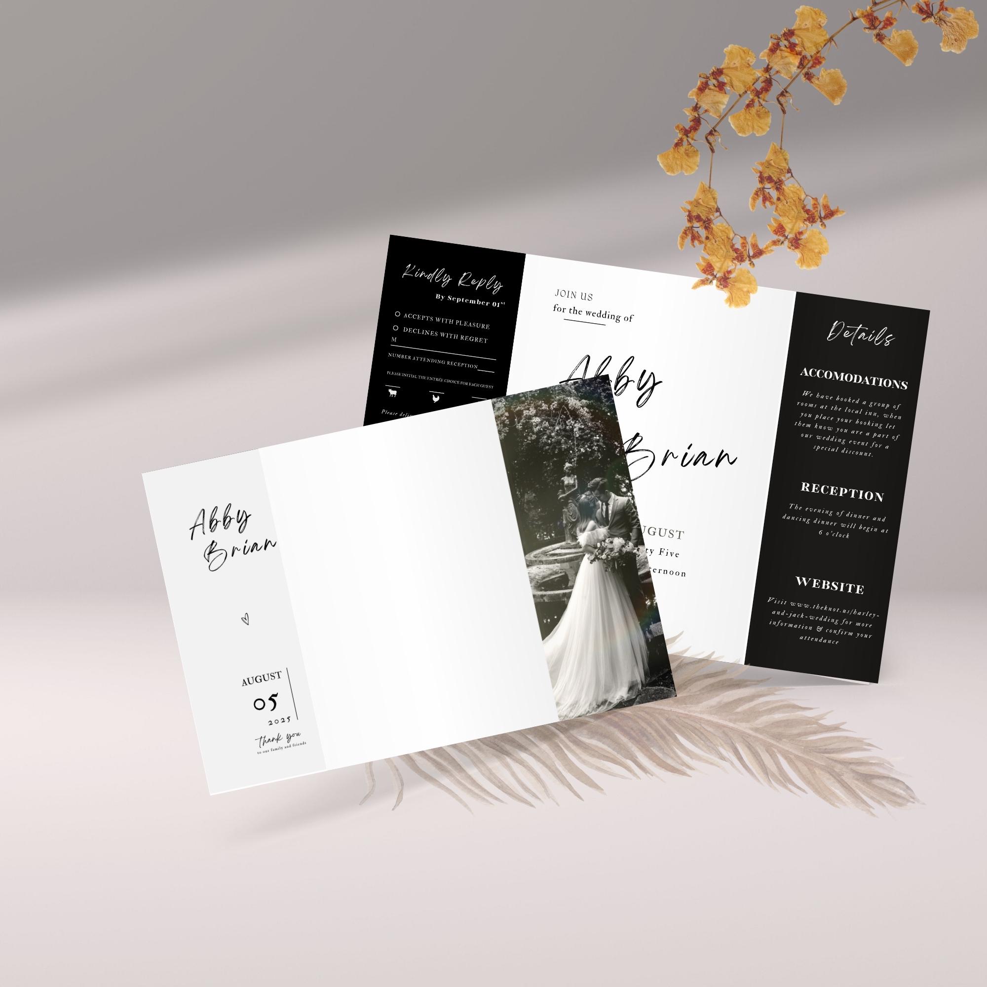 Trifold Wedding Invitation Template – Minimalist Gatefold Wedding ...