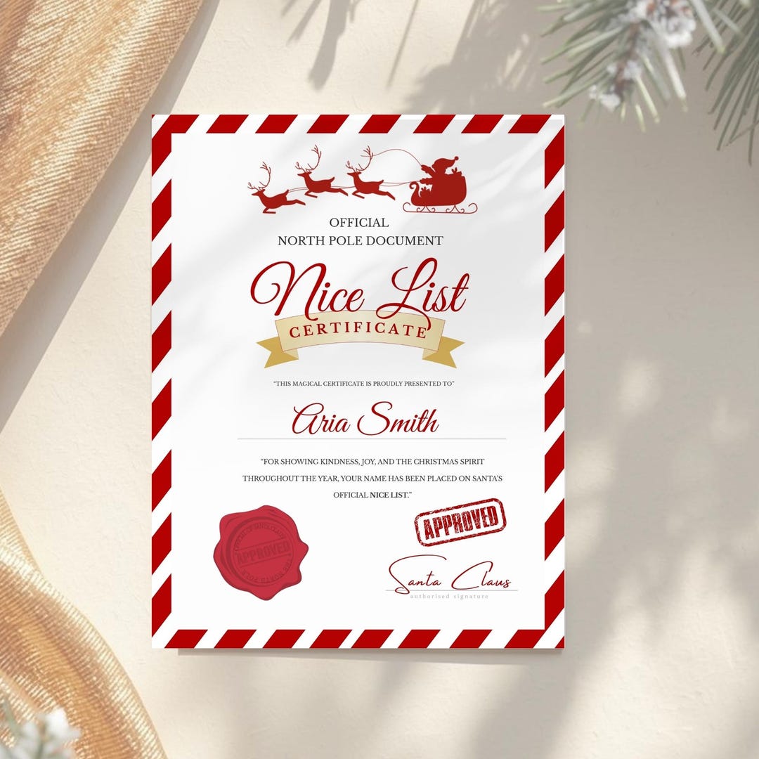 Santa Printable Nice List Certificate Card, Christmas Letters From ...