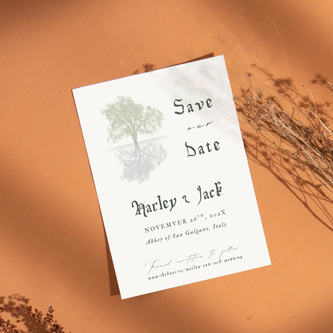 Rustic Oak Tree Save the Date Canva Template, Spanish Moss, Hand ...