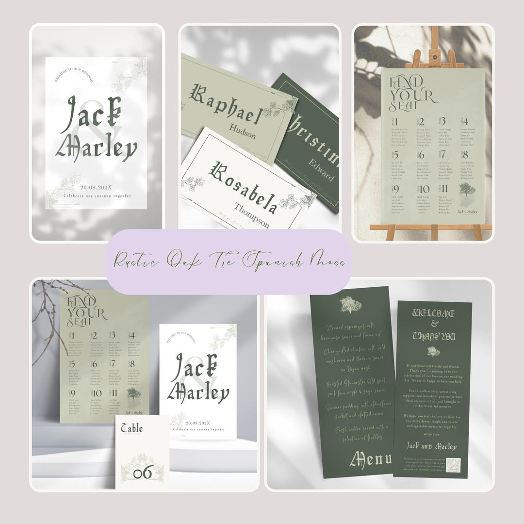 Retro Green Stripes Wedding Invitations, Rustic Oak Tree Spanish Moss ...