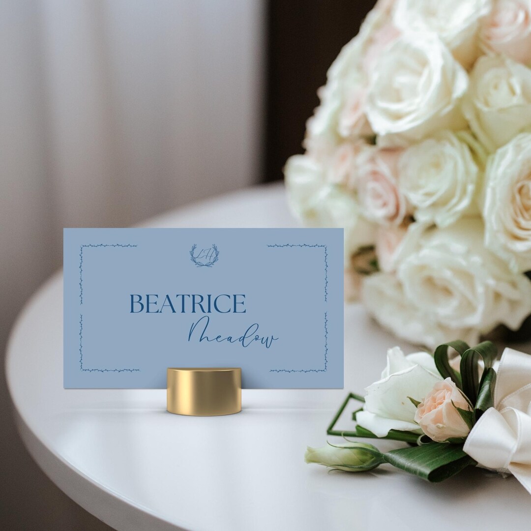 Elegant Floral Light Blue Place Cards, Editable Wedding Menu Canva ...