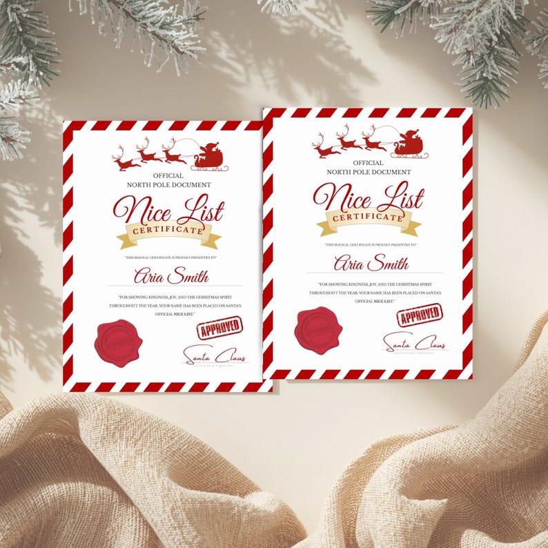 Santa Printable Nice List Certificate Card, Christmas Letters From ...