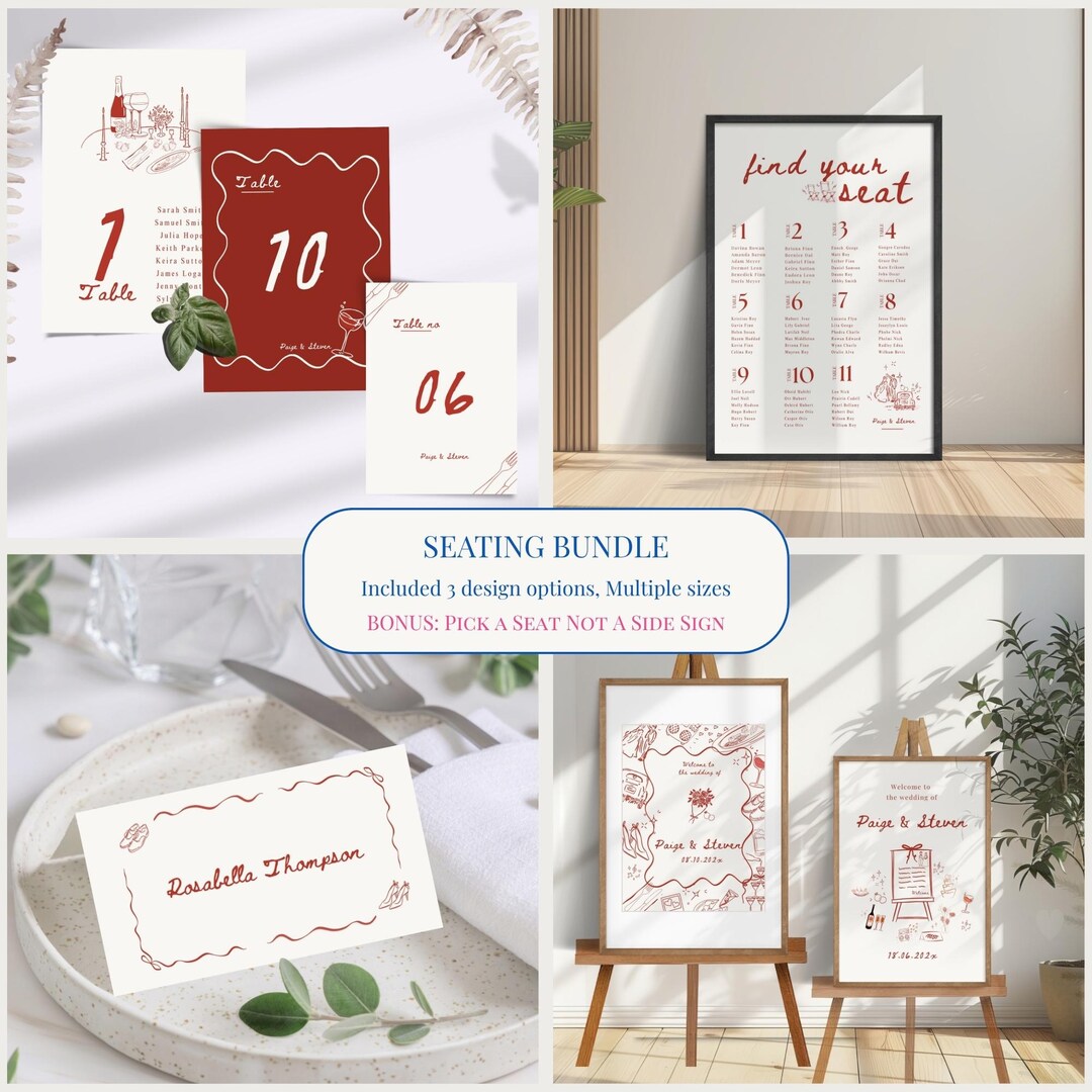 Editable Wedding Table Signage Bundle: Red Icons (digital Download ...